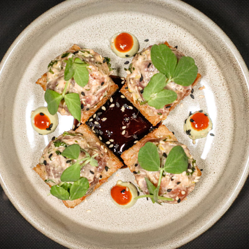 SPICY AHI TUNA + CRISPY RICE - Entourage Restaurant